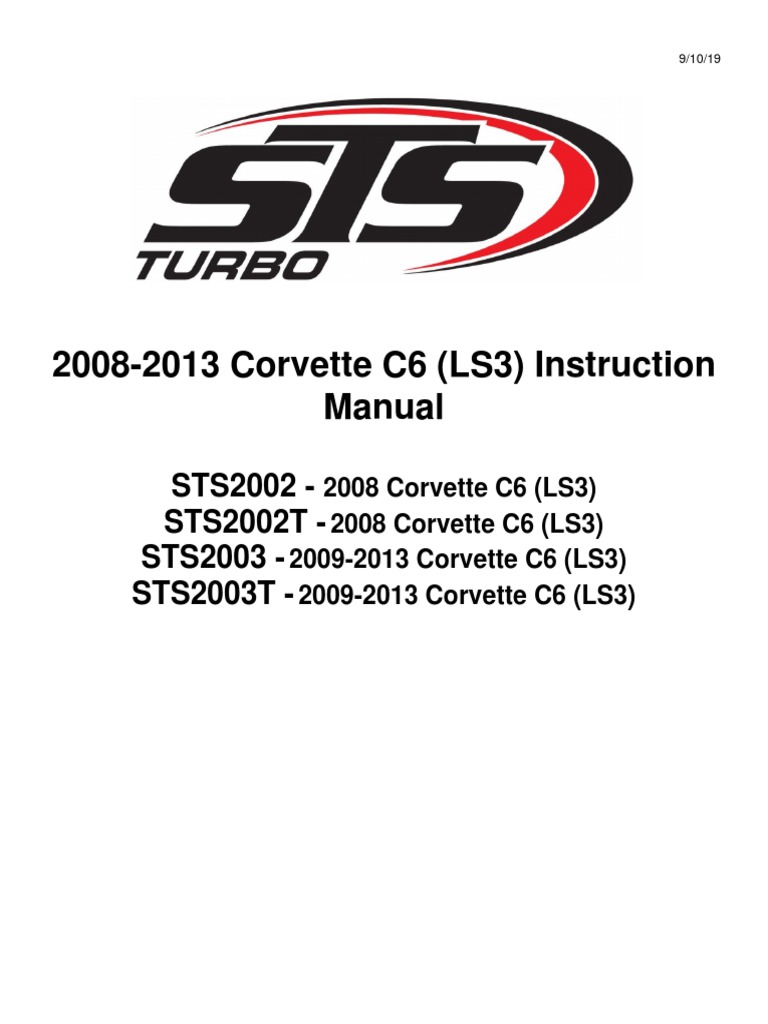 2008-2013 Corvette C6 (LS3) Instruction Manual: STS2002 - STS2002T ...