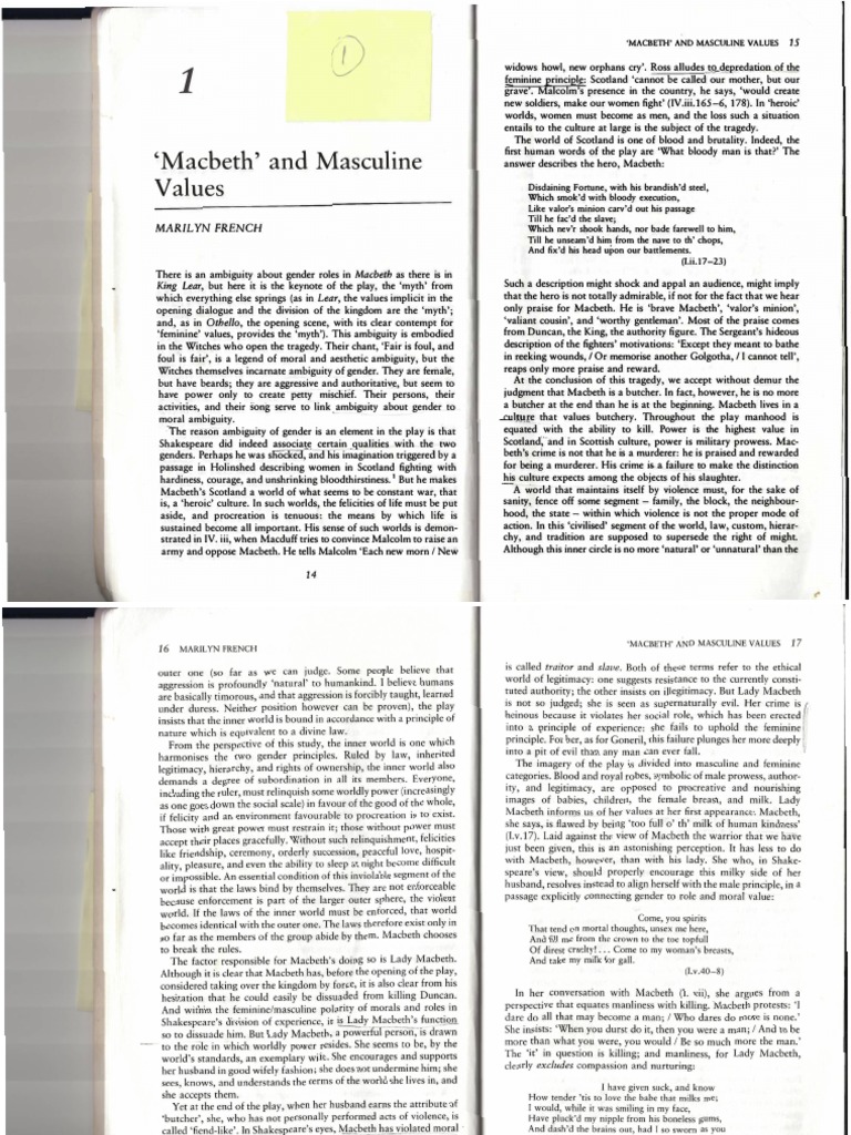 1 - Macbeth and Masculine Values | PDF | Macbeth