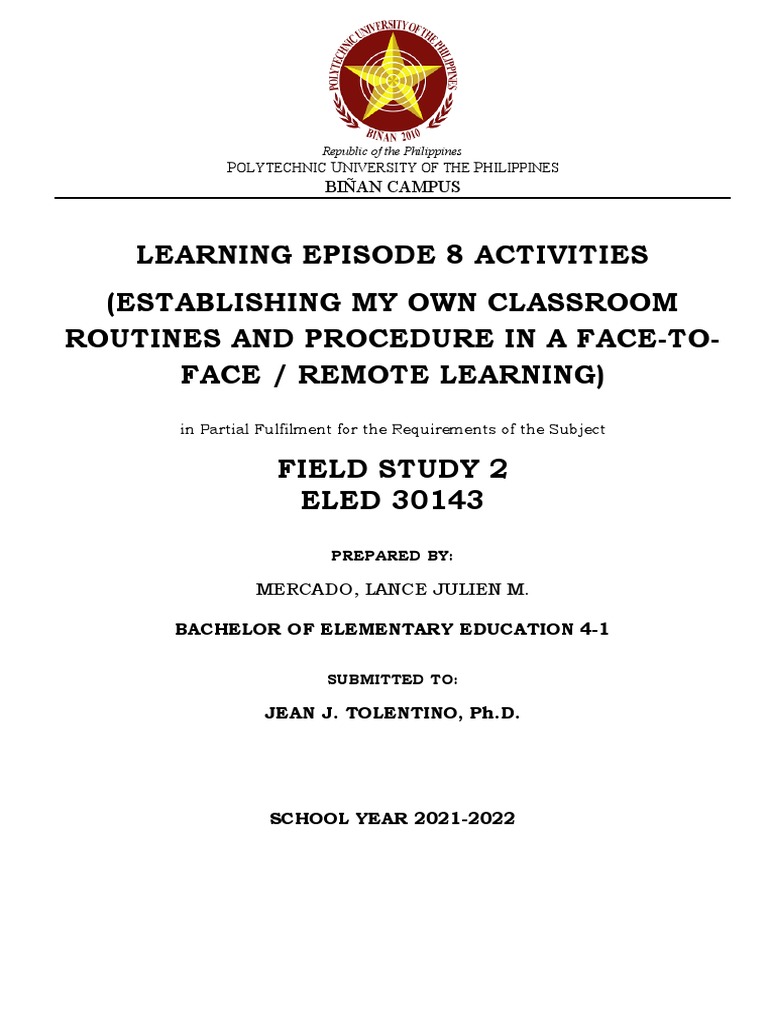 Learning Episode 8 Activities (Establishing My Own Classroom Routines ...