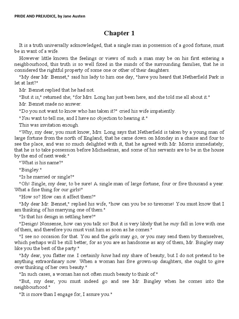 An Introduction to the Bennet Family and Foreshadowing of the Central ...