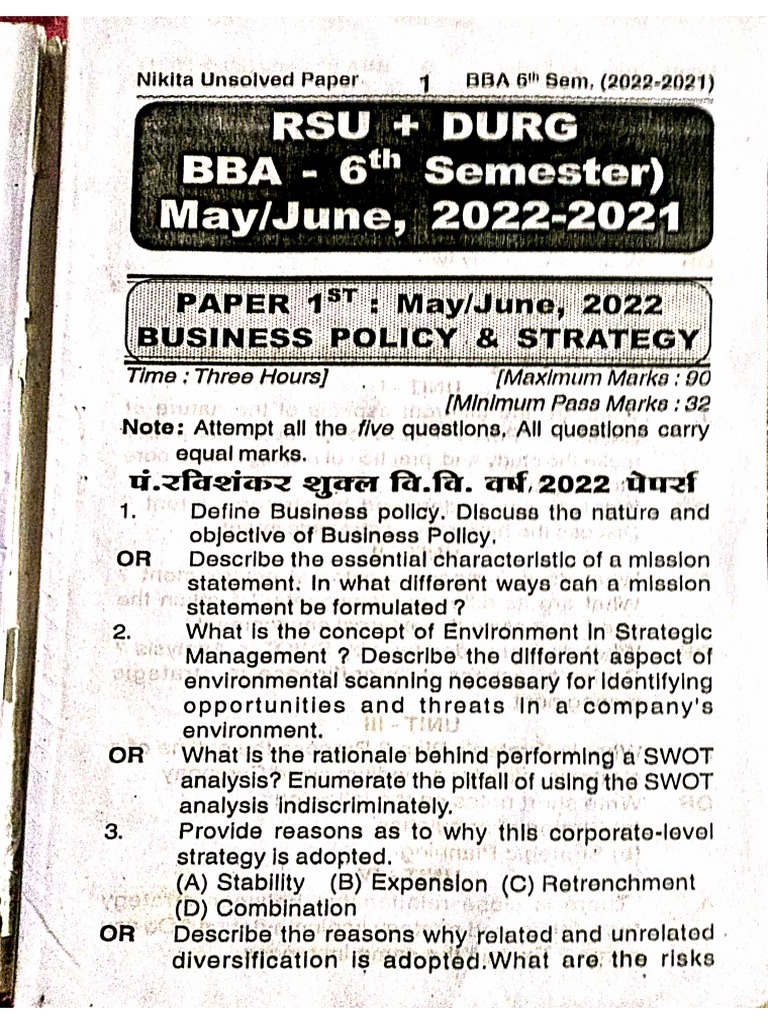 BBA 6th Sem Solved Nikita Question Papers | PDF