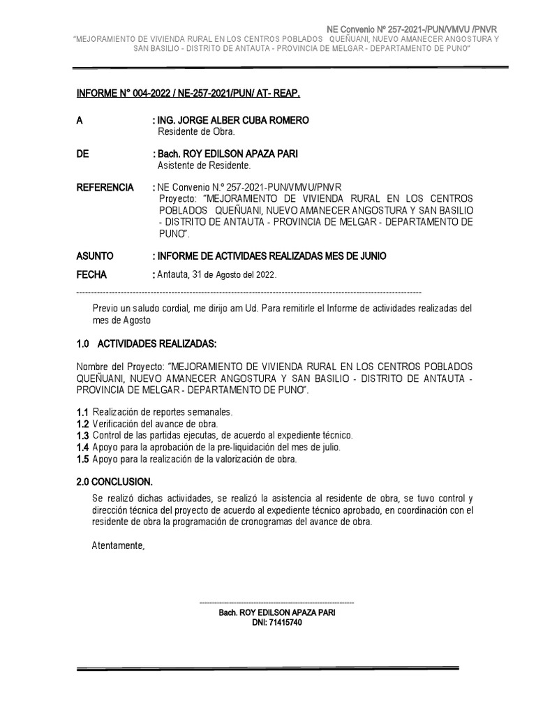 INFORME ASISTENTE TECNICO | PDF