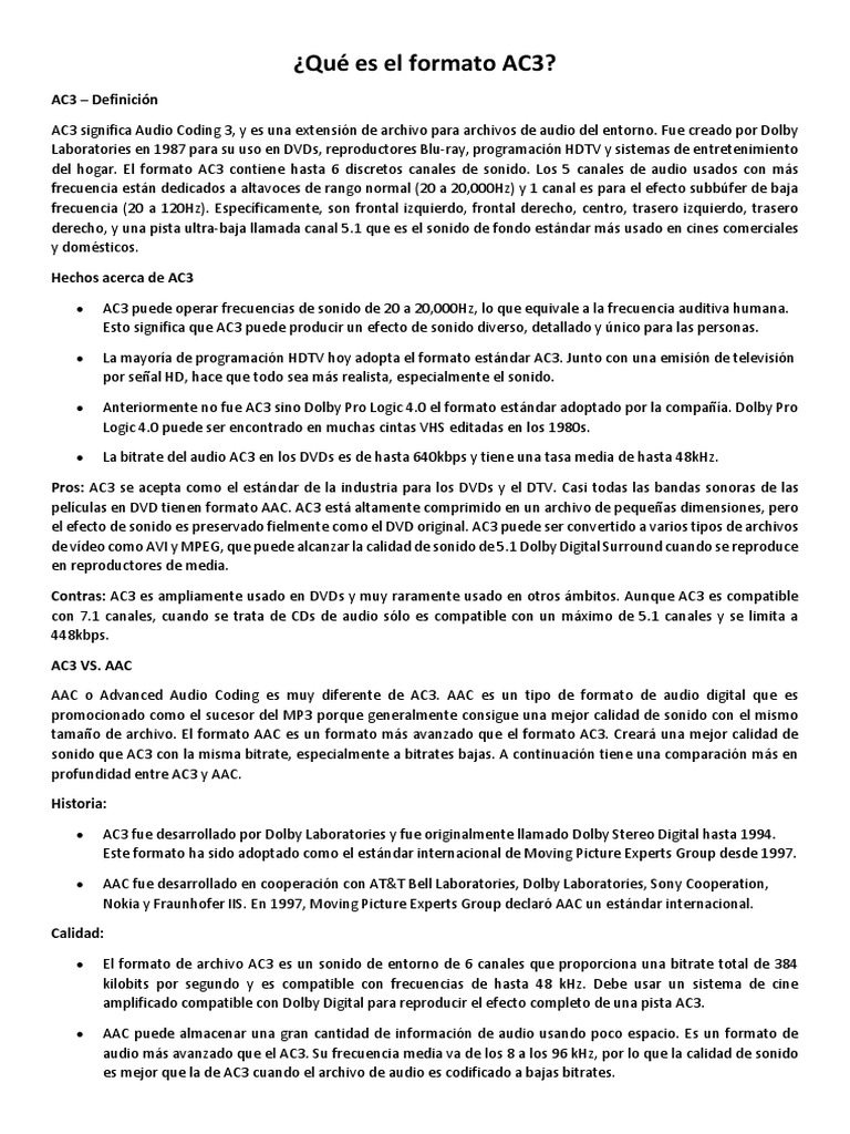 Qué Es El Formato AC3 | PDF | Televisión de alta definición | DVD