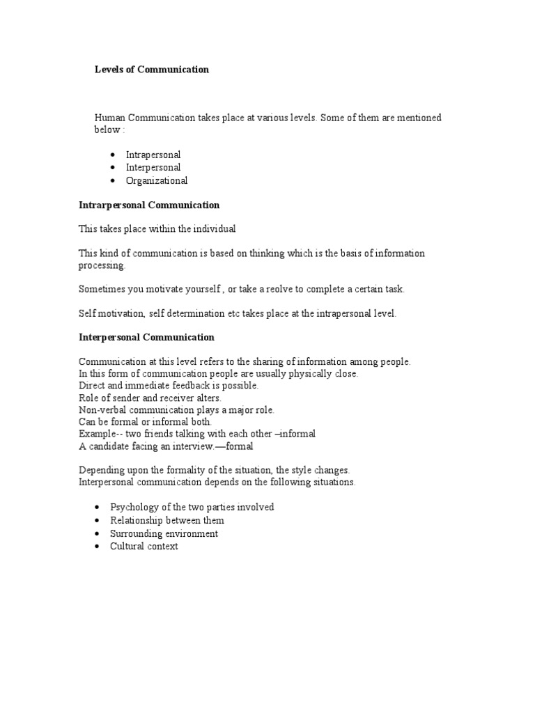 Levels of Communication | PDF