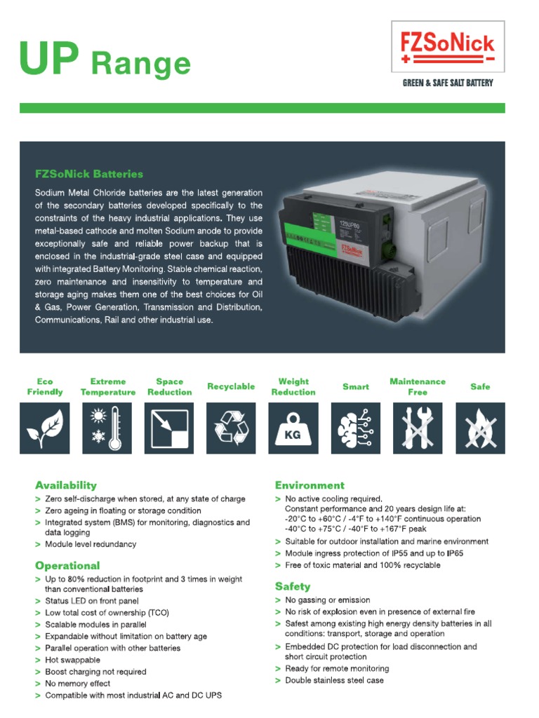 FZSoNick 125UP80 Battery UP Range-Data Sheet | PDF