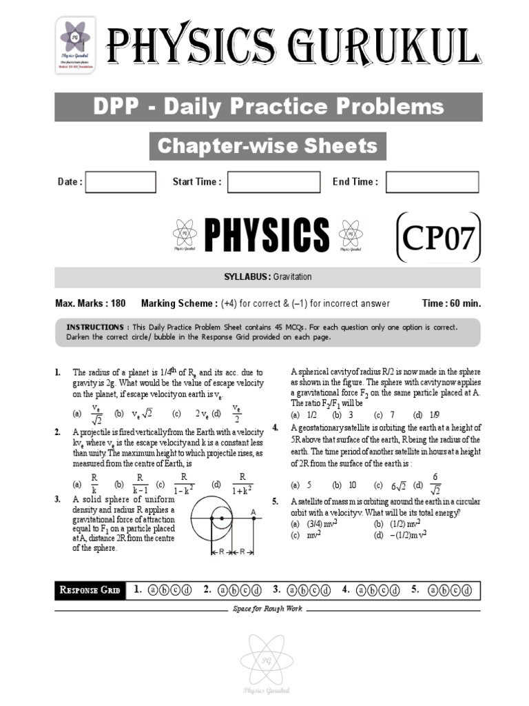 Gravitation DPP | PDF | Rotation Around A Fixed Axis | Orbit