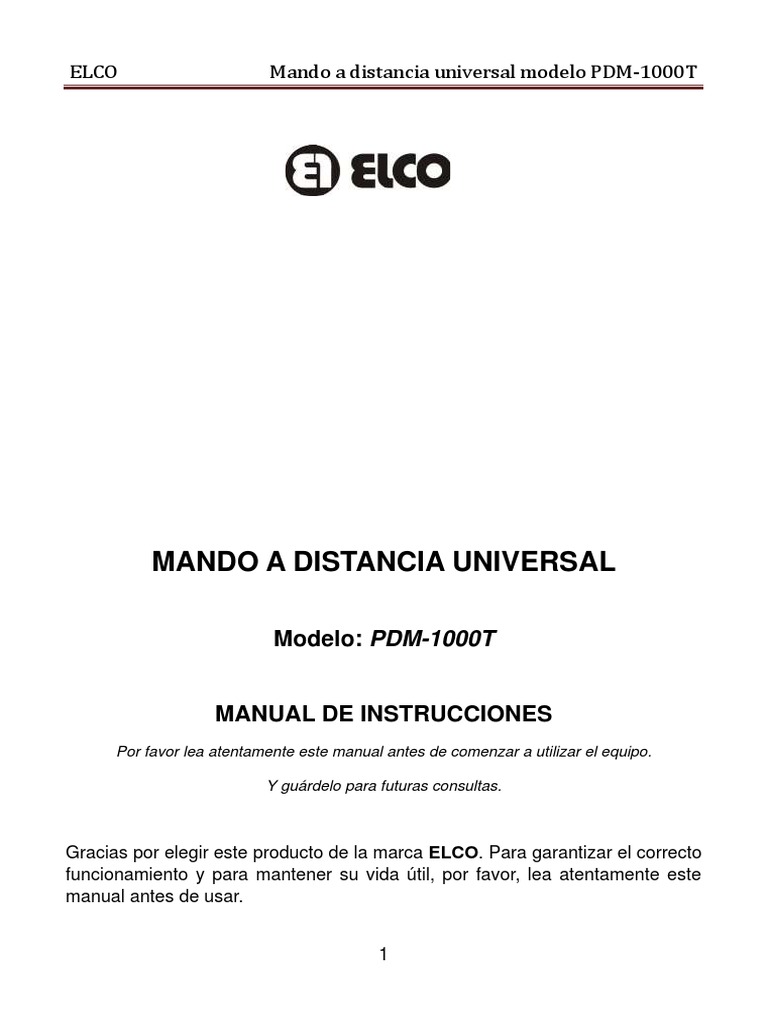Mando Universal Elco PDM 1000T | PDF | Control remoto | Diseño
