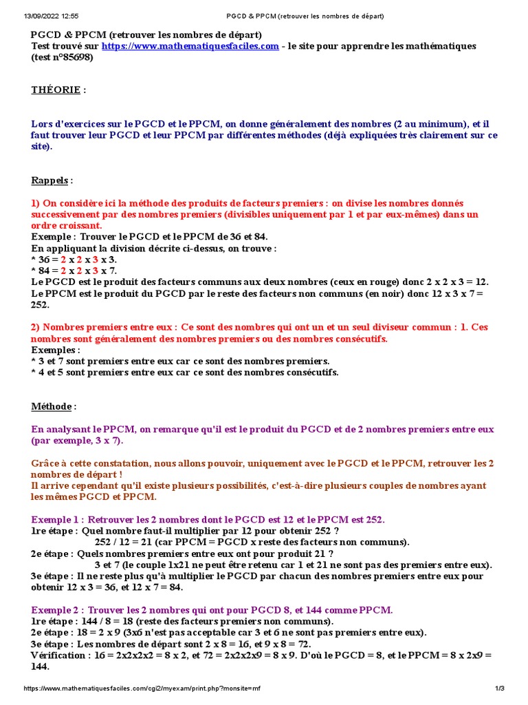 PGCD & PPCM (Retrouver Les Nombres de Départ) | PDF | Nombre premier | Théorie des nombres