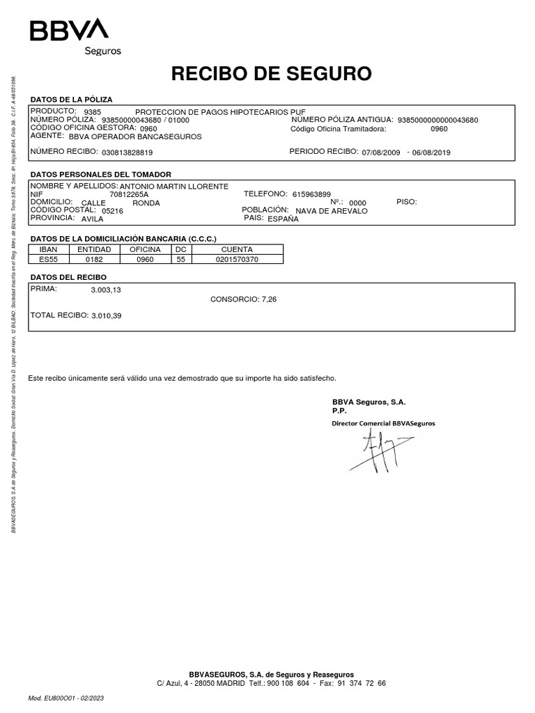 Recibo de Seguro: Datos de La Póliza | PDF
