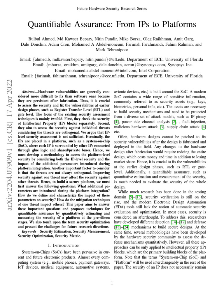 Quantifiable Assurance From IPs To Platforms | PDF | Computer Science