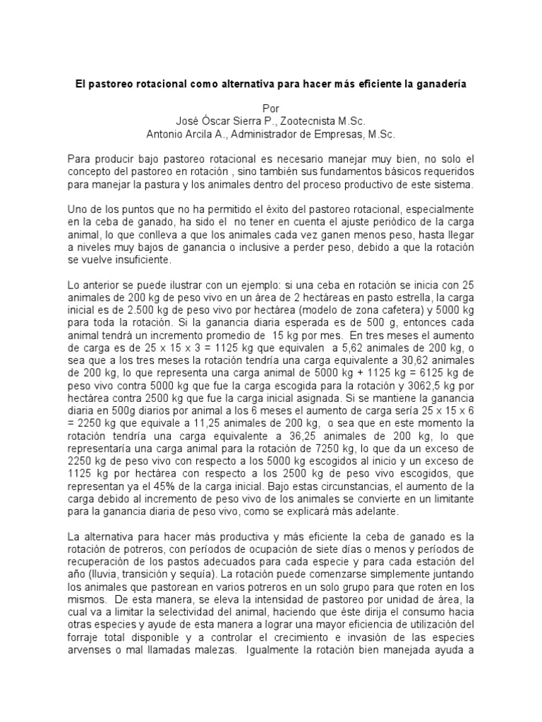 El Pastoreo Rotacional Como Alternativa para Hacer Eficiente La ...