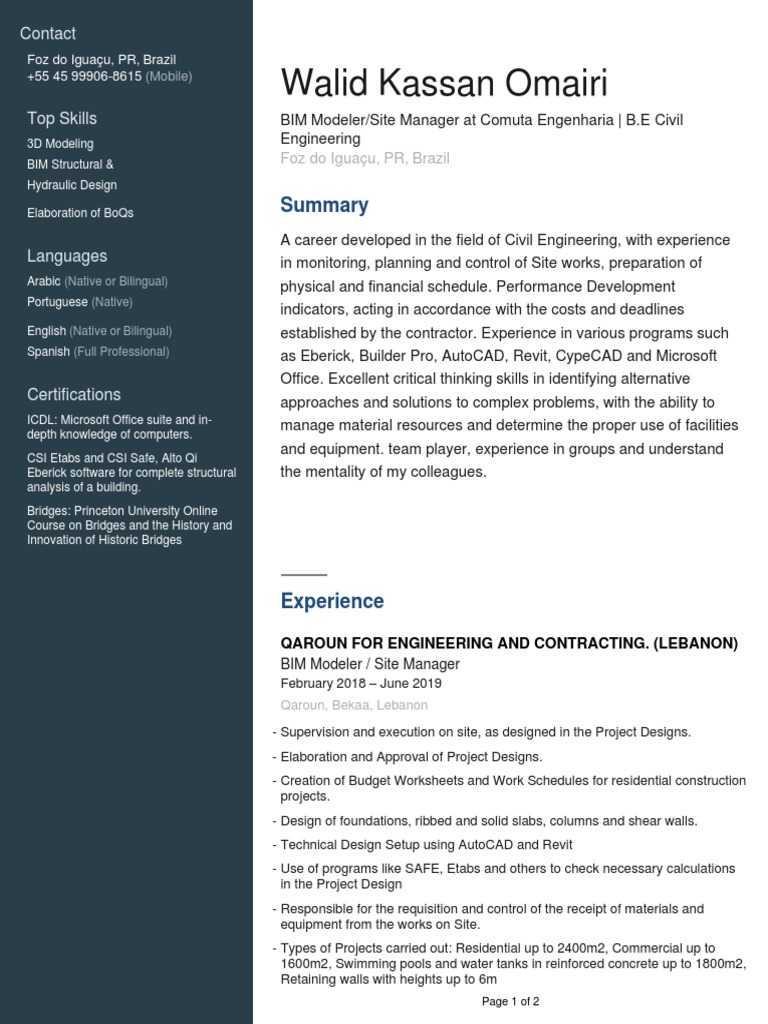 Walid Kassan Omairi - CV-1 | PDF | Building Information Modeling | Autodesk Revit