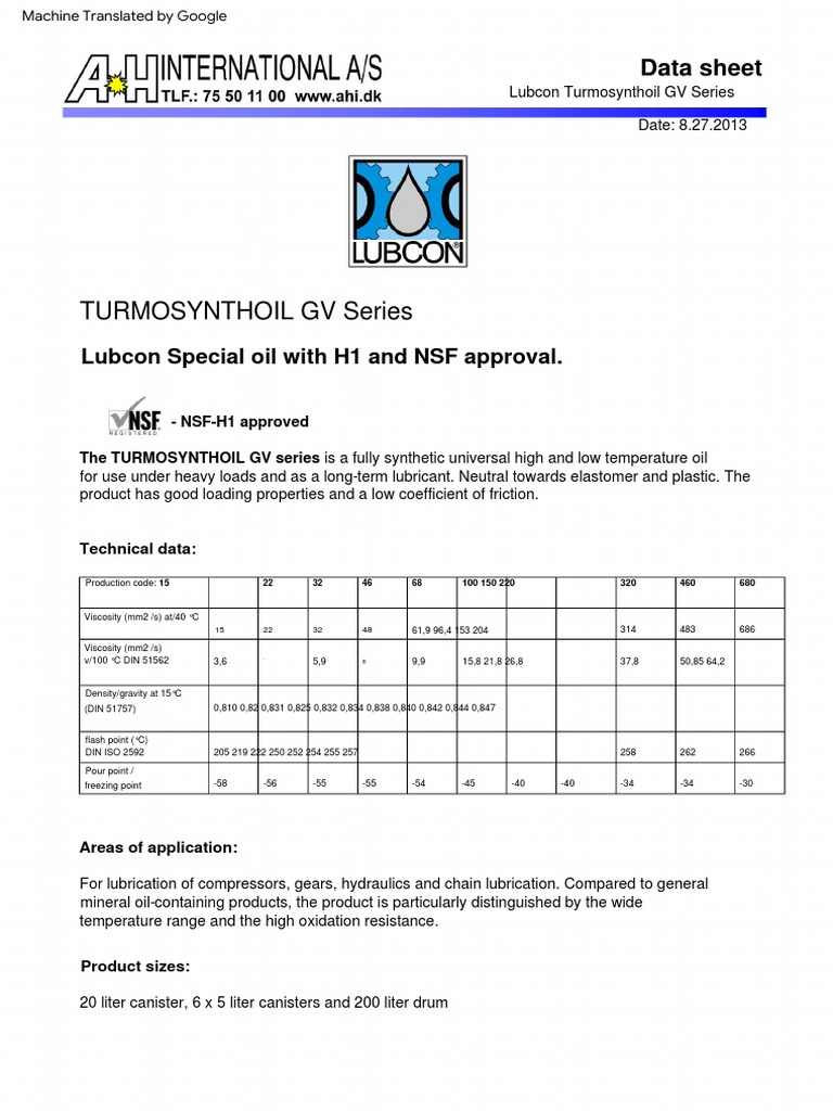 Lubcon Turmosynthoil GV Series: A Fully Synthetic Universal High and ...