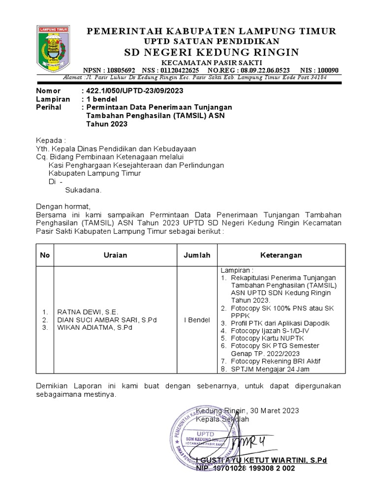 Surat Pengantar TAMSIL | PDF