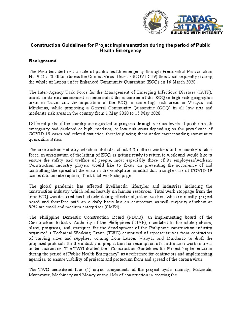 Construction Guidelines For Project Implementation | PDF | Occupational Safety And Health ...