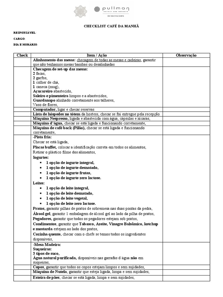 Check-List Café Da Manhã | PDF | Culinária | Comidas e bebidas