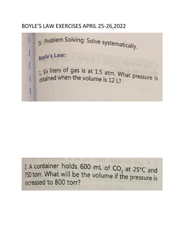 Boyles Law Problems | PDF