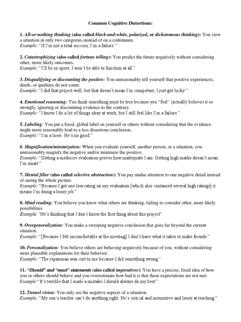 Common Cognitive Distortions | PDF