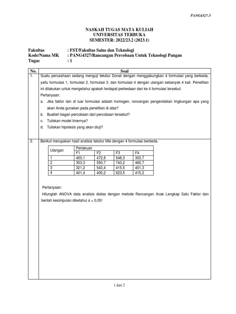 Soal Pang4327 tmk1 3 | PDF