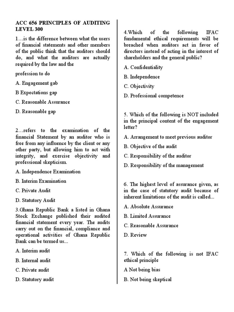 Acc 656 Principles of Auditing Level 300. | PDF | Audit | Internal Control