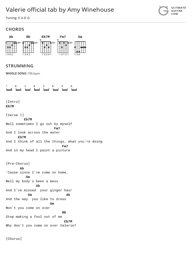 Valerie Official by Amy Winehousetabs at Ultimate Guitar Archive | PDF ...