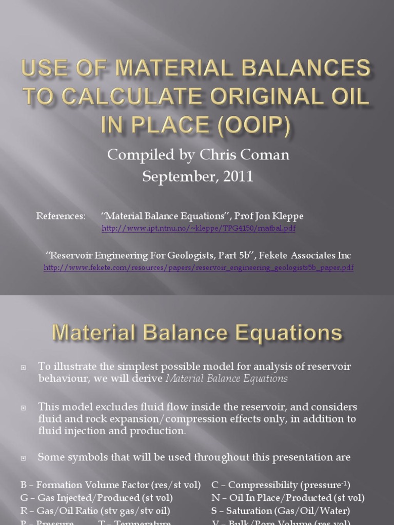 Use of Material Balances To Calculate Original Oil | PDF | Petroleum ...