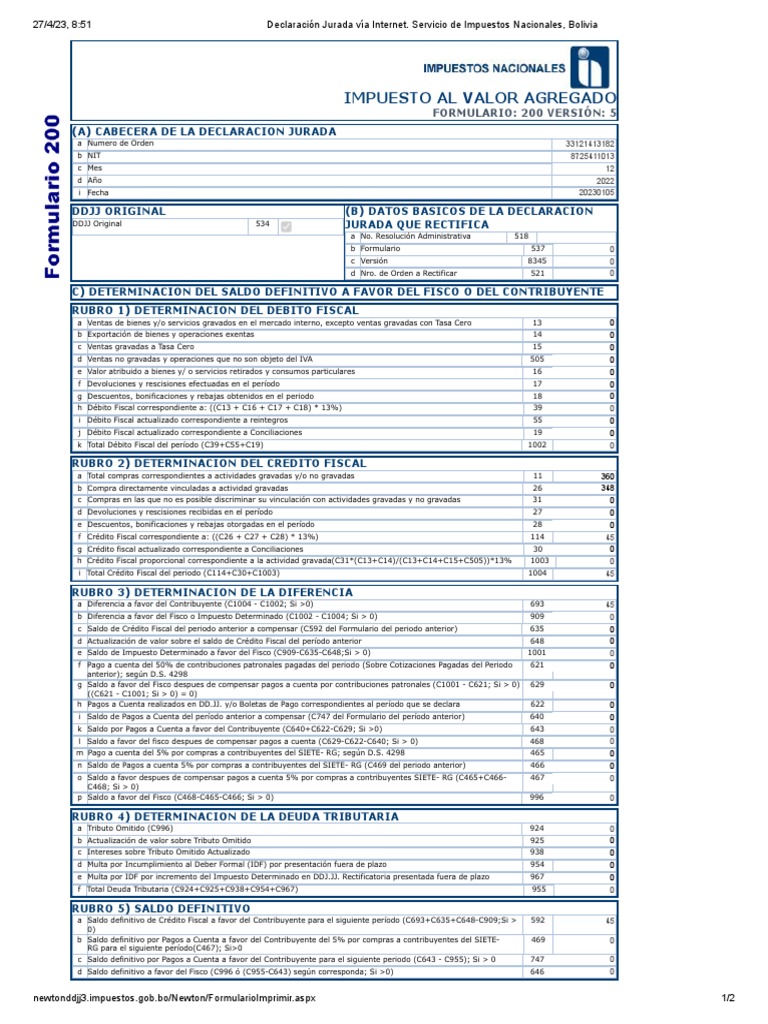 Impuesto Al Valor Agregado: Formulario: 200 Versión: 5 | PDF | Impuesto ...