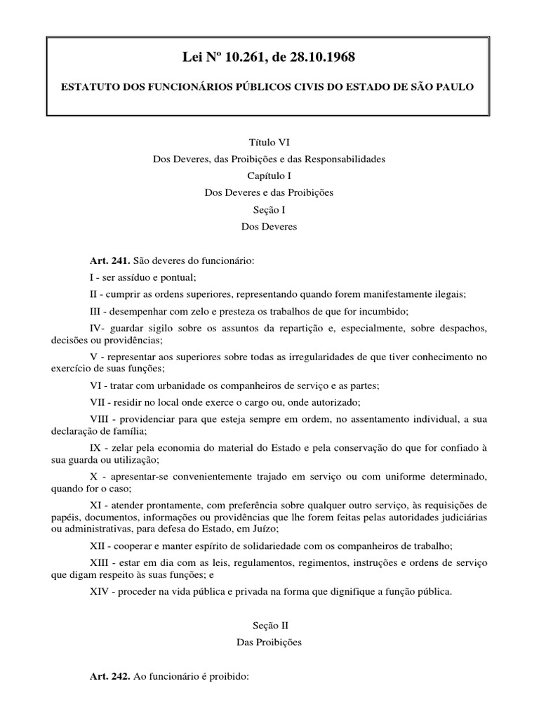 4-4 - Legislação - Lei 10261 de 1968 - Estatuto Dos Funcionários Públi ...