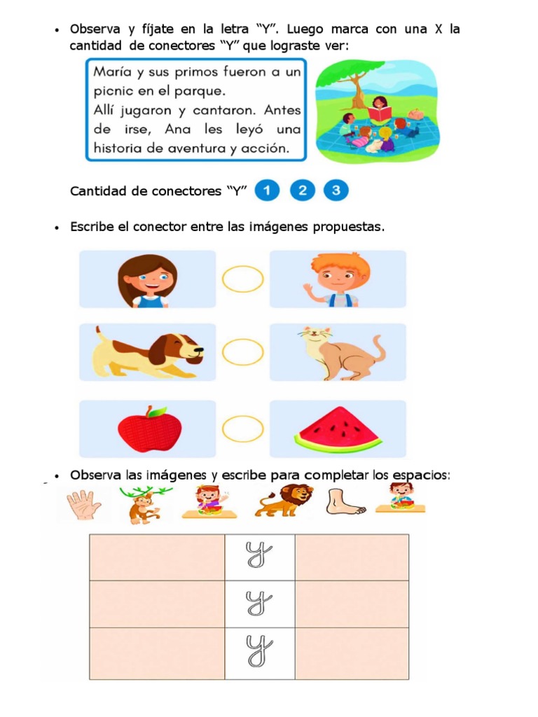 Actividades con el conector "y" para primer grado | PDF | Métodos y ...