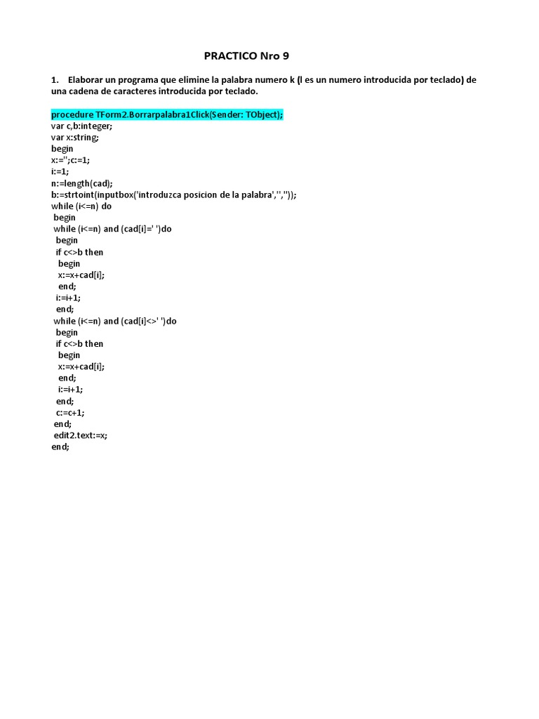 Ejercicios de Algoritmos de Cadenas en Delphi | Descargar gratis PDF | Cadena (informática ...