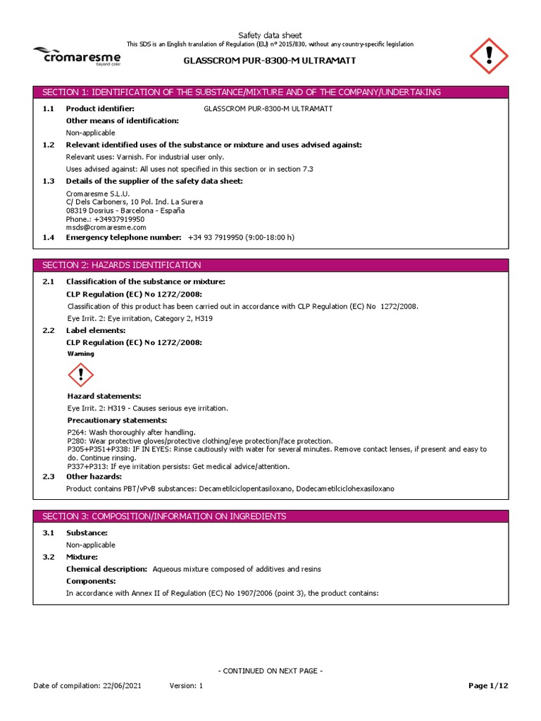 [56734][GLASSCROM PUR-8300-M ULTRAMATT][1][en] | PDF | Firefighting | Toxicity