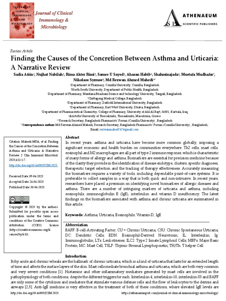 Finding The Causes of The Concretion Between Asthma and Urticaria: A ... Finding The Causes of The Concretion Between Asthma and Urticaria: A ...