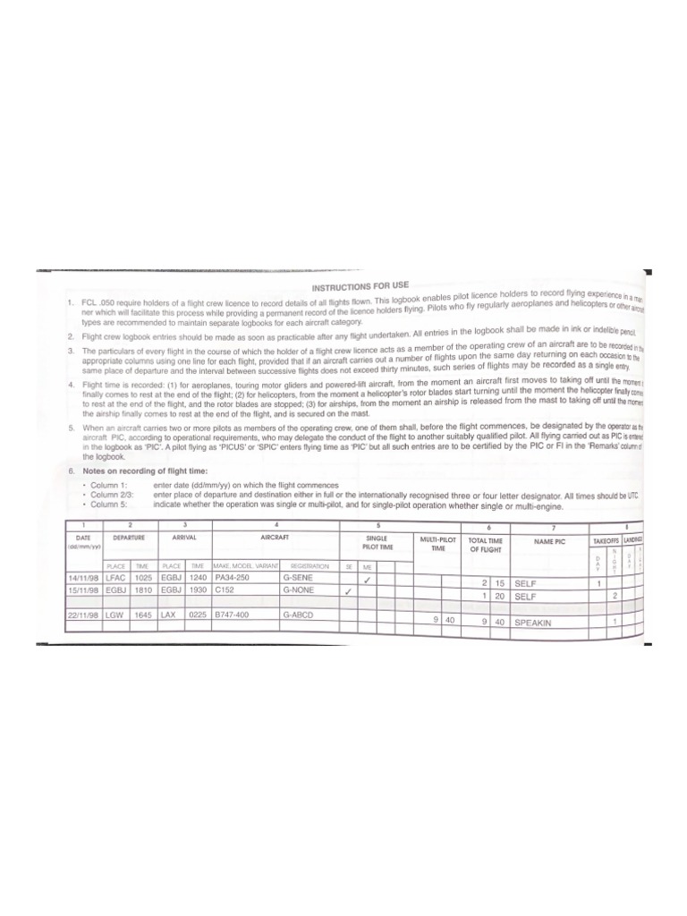 FCL .050 Require Holders of A Flight Crew Licence To Record Details of ...