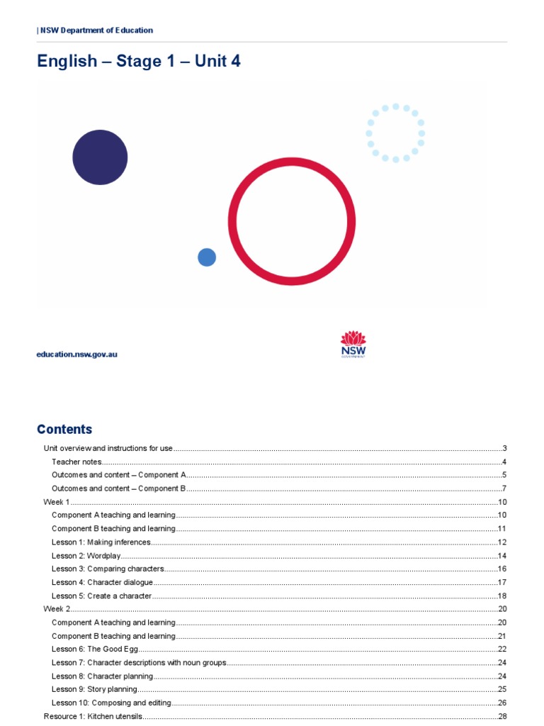English - Stage 1 - Unit 4: - NSW Department of Education | PDF ...