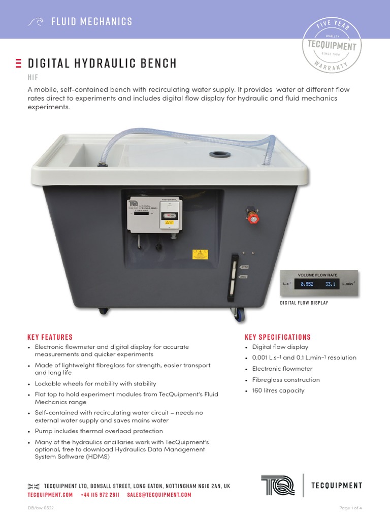 H1F Digital Hydraulic Bench Overview | PDF | Pump | Flow Measurement