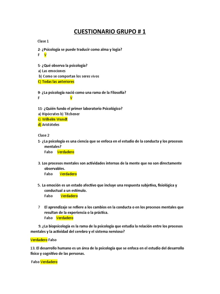 Cuestionario Final | PDF | Sicología | Mente