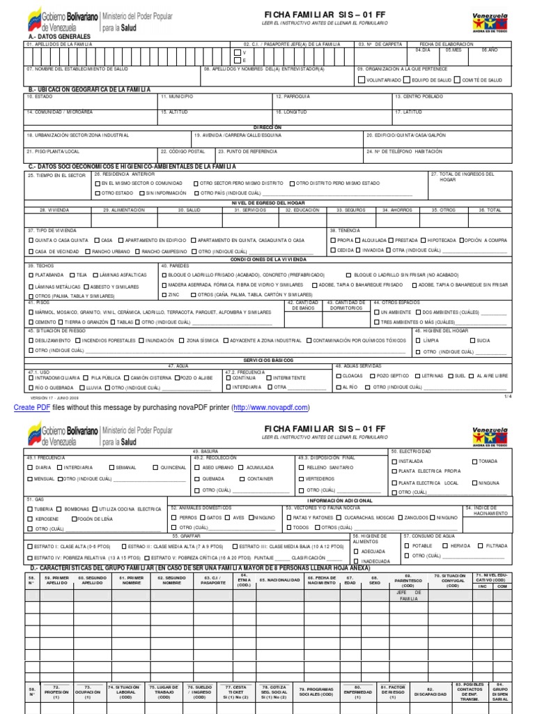 Sis-01-Ficha Familiar | PDF | Materiales
