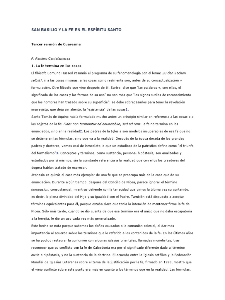 Cantalamesa - San Basilio y La Fe en El Espíritu Santo | PDF | espíritu Santo | Ascetismo
