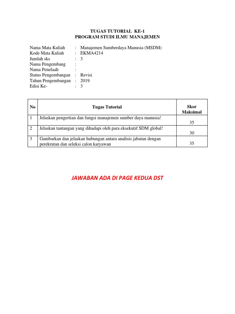 Tugas 1 - Manajemen SDM Ekma4214 - Arif Widjanarko 043582489 | PDF