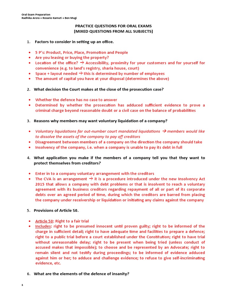 Oral Questions 20192020 | PDF | Piercing The Corporate Veil | Negligence