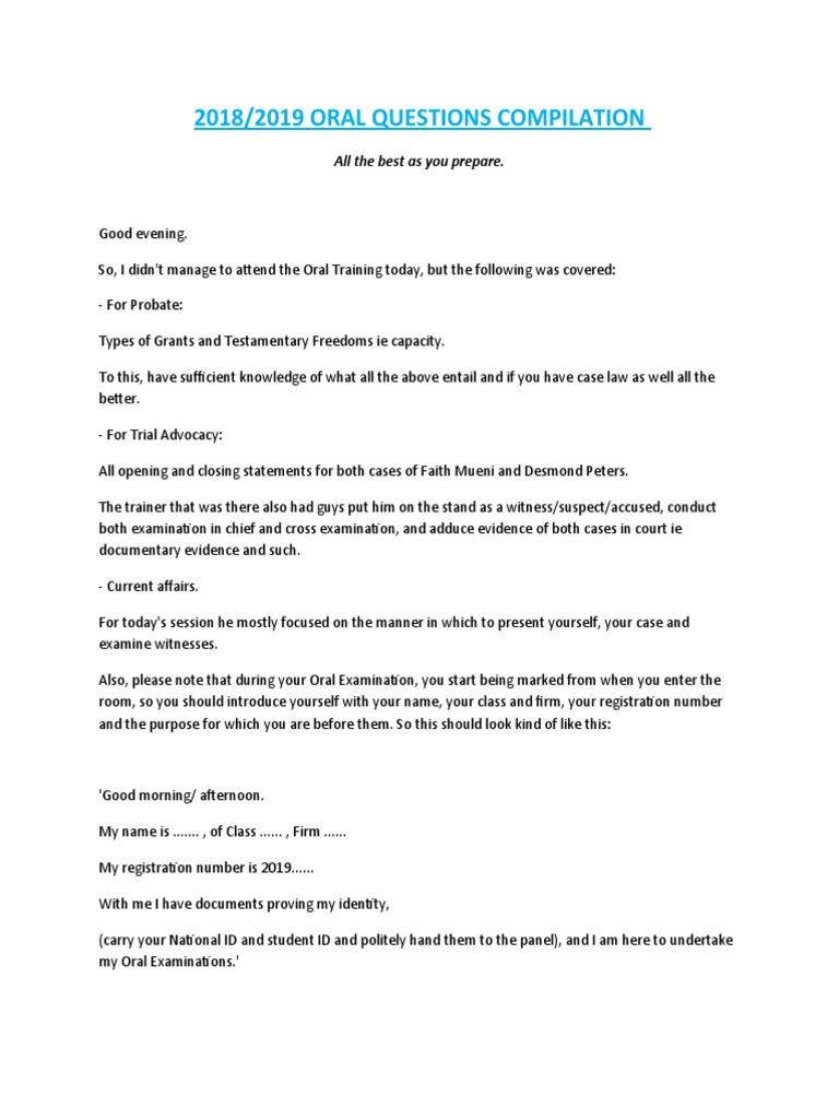 2018 - 2019 Oral Questions Compilation | PDF | Bail | Lawsuit
