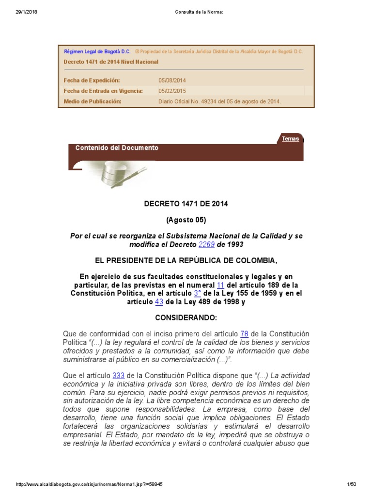 Decreto 1471 de 2014 A | PDF | Metrología | Calidad (comercial)