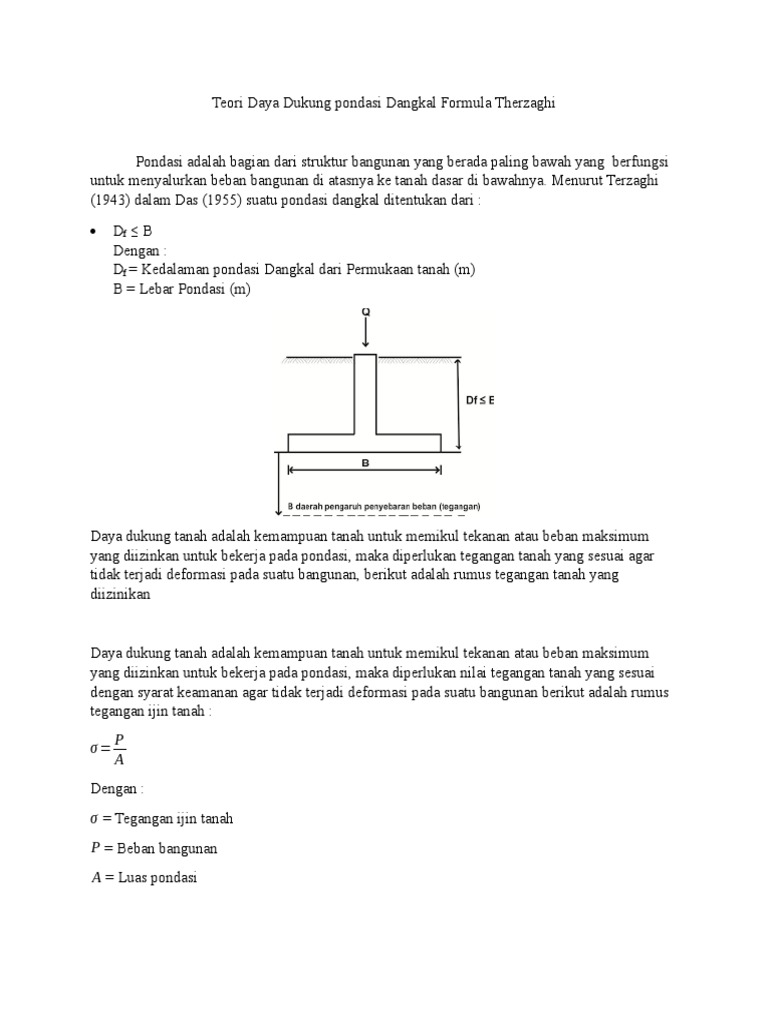 Teori Daya Dukung pondasi Dangkal Formula Therzaghi | PDF