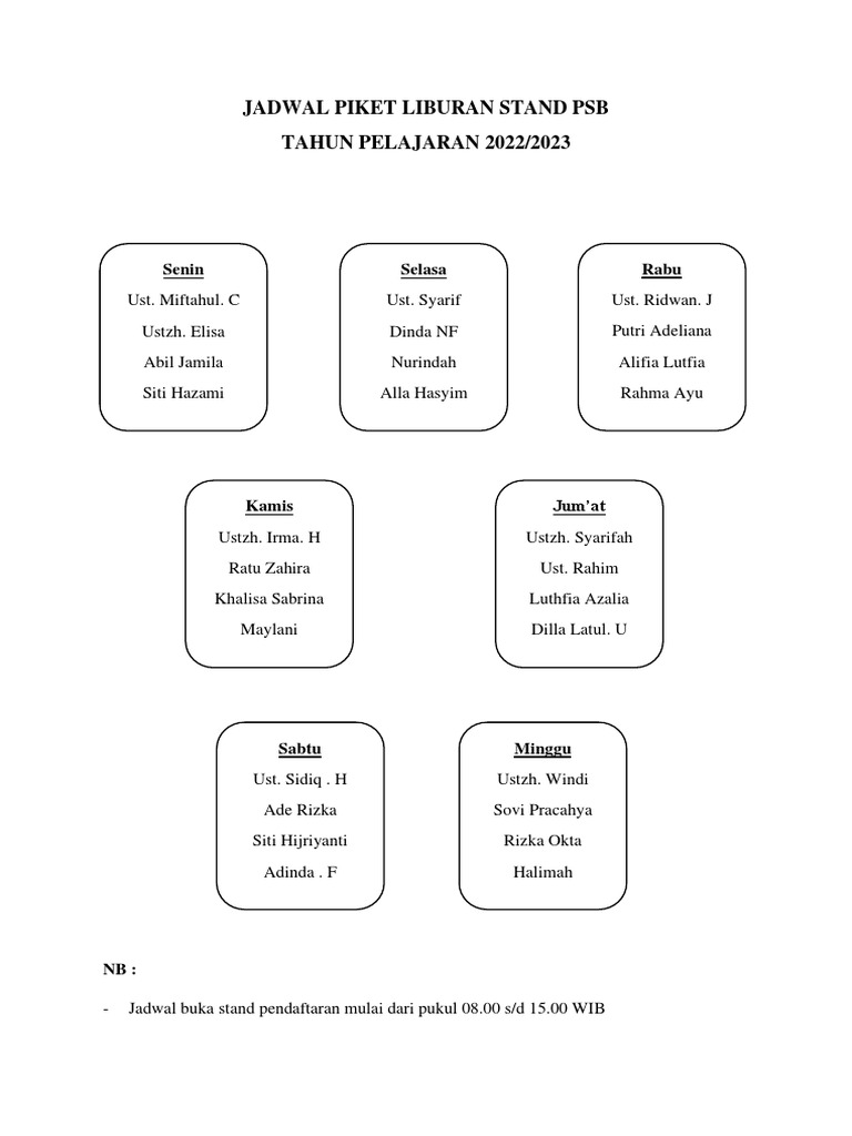 Jadwal PSB Liburan | PDF
