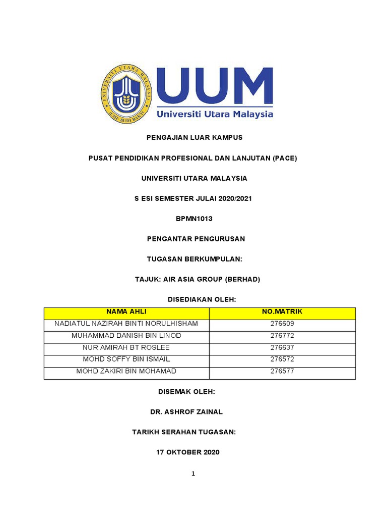 BPMN 1013 - Tugasan Kumpulan - Pengantar Pengurusan (Airasia) | PDF