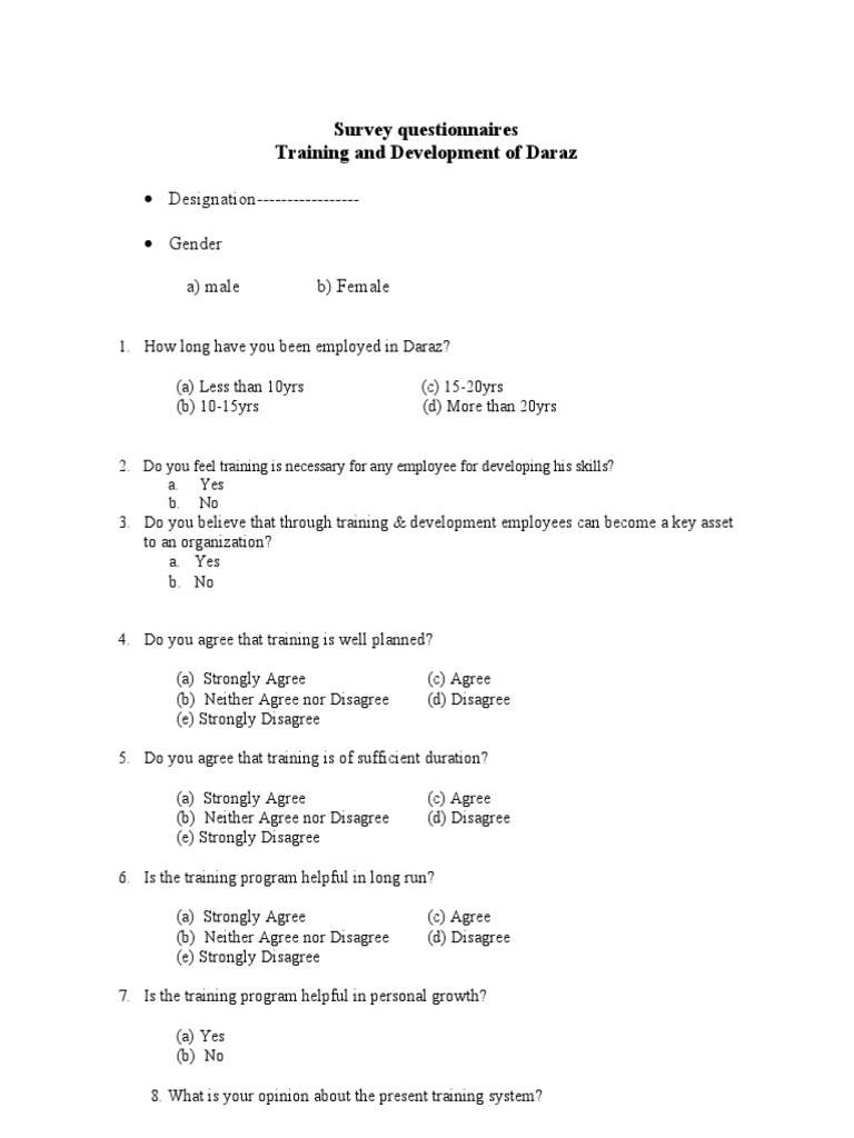 Questionnaire - On - Effectiveness - of - Training - Final | PDF ...