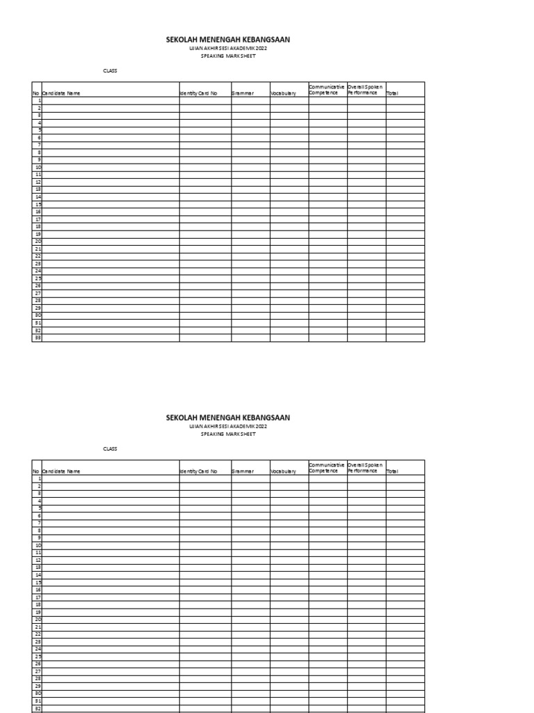 Speaking Mark Sheet | PDF
