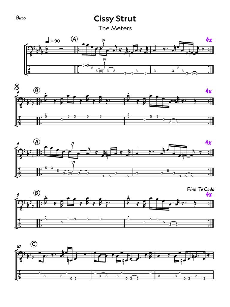 Cissy Strut Bass Line Guide | PDF | Music Award Winners | Musical Groups