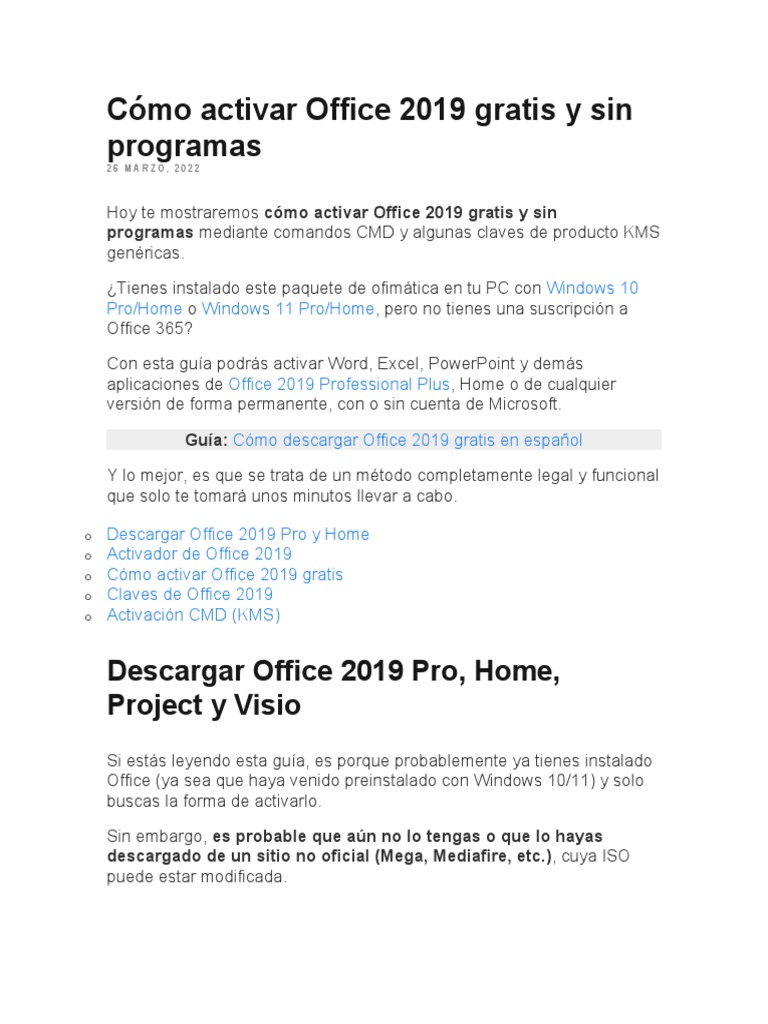 Cómo Activar Office 2019 Gratis Y Sin Programas Pdf Microsoft