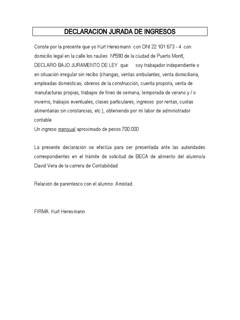Declaracion Jurada de Ingresos | PDF | Finanzas y dinero | Ciencias ...